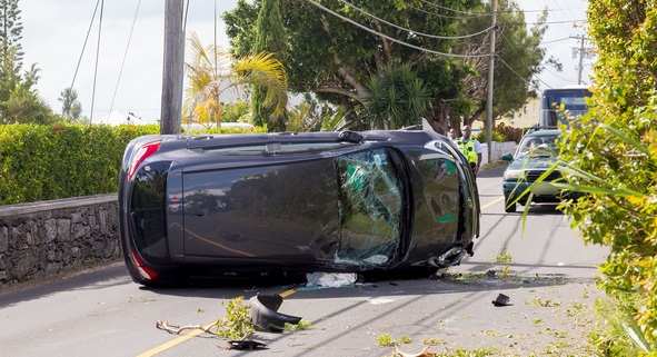 Car Lands On Side After Crash In West End - Bernews