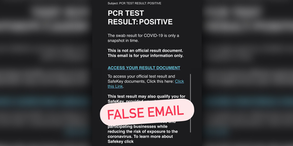 False Email “PCR Test Result: Positive” - Bernews