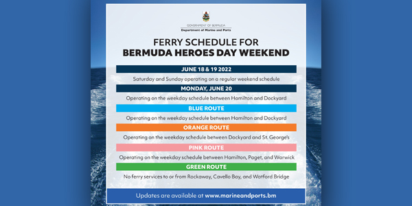 National Heroes Day Holiday Ferry Schedule - Bernews