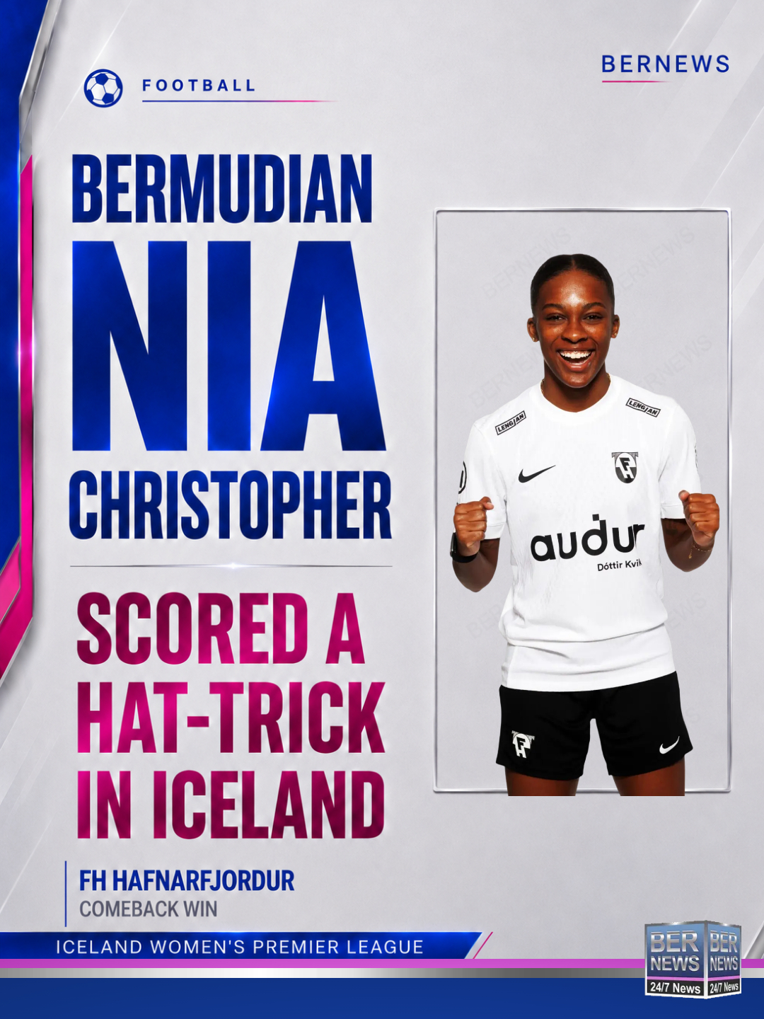 Nia Christopher Scores Hat Trick In Iceland - Bernews